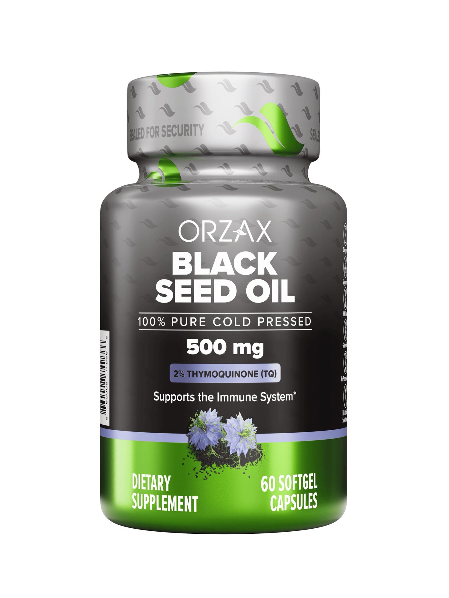 Orzax Black Seed Oil, Масло черного тмина 500 мг 60 гелевых капсул