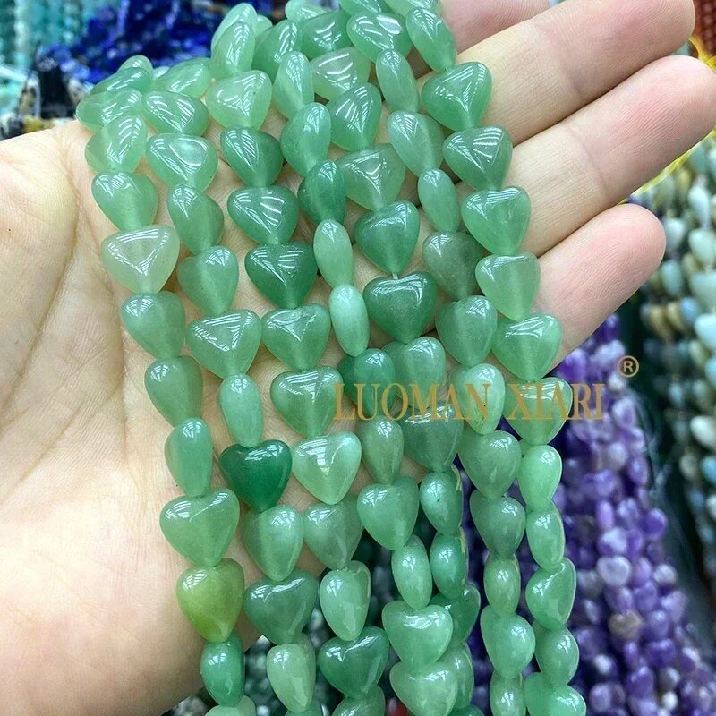 Зелёный флюорит, бусины сердечки LUOMAN XIARI 10 мм Изумрудный, 10mm 16-18pcs, Aventurine