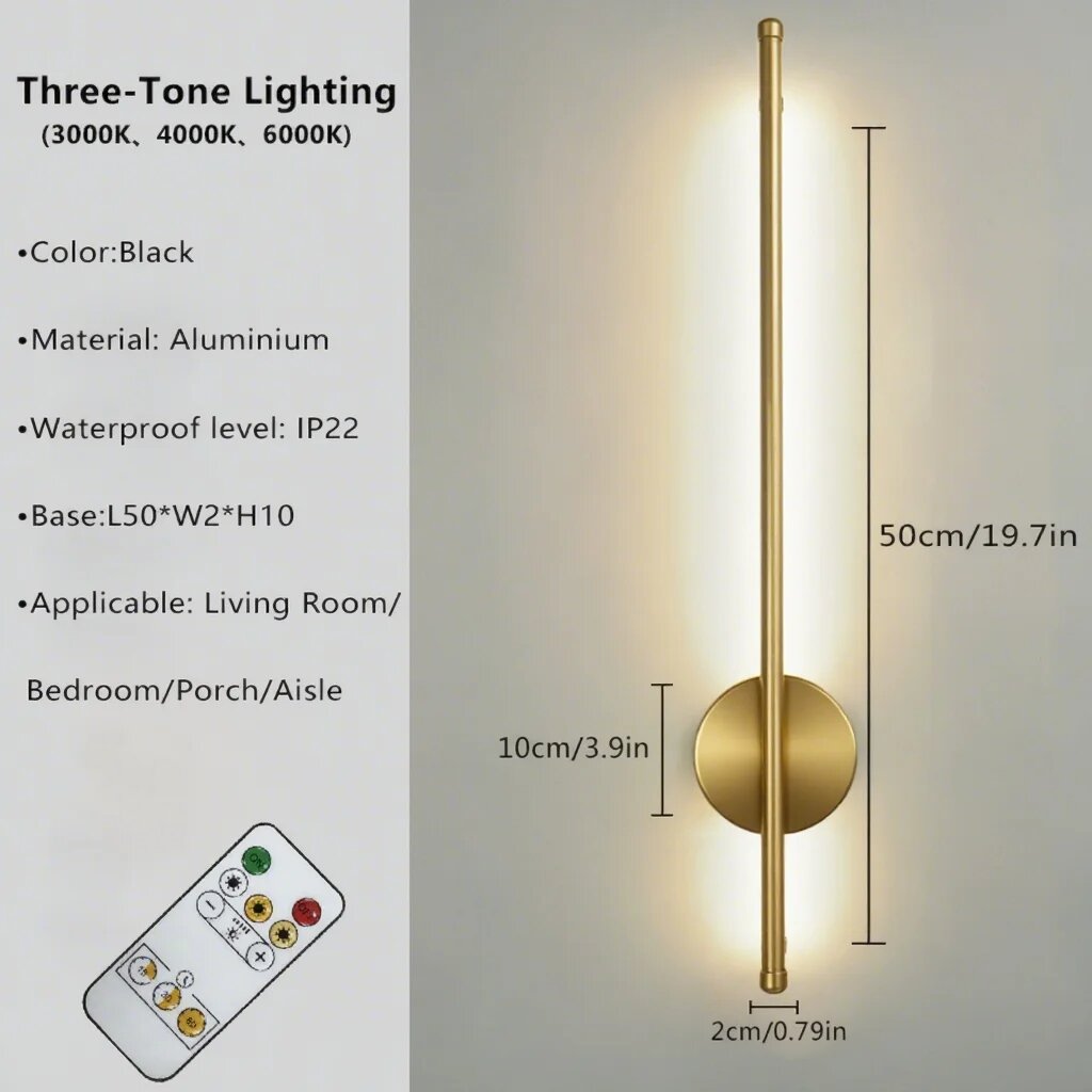 Magnetic Rechargeable Wall Lamp ASCELINA Black Gold 50 LEDs 50cm Gold