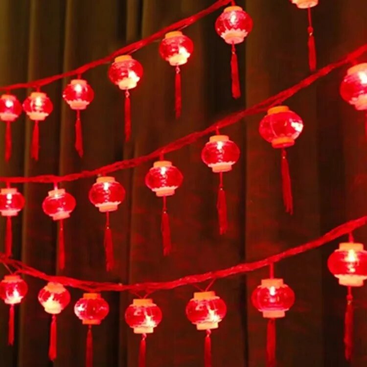 Красные гирлянды с фонариками и кистями, 20 LED, 3 м