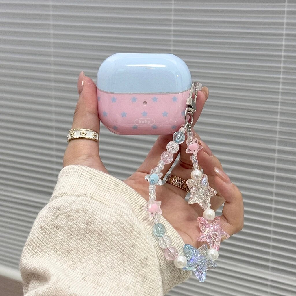 Чехол для AirPods Pro с брелоком, голубой, звезды