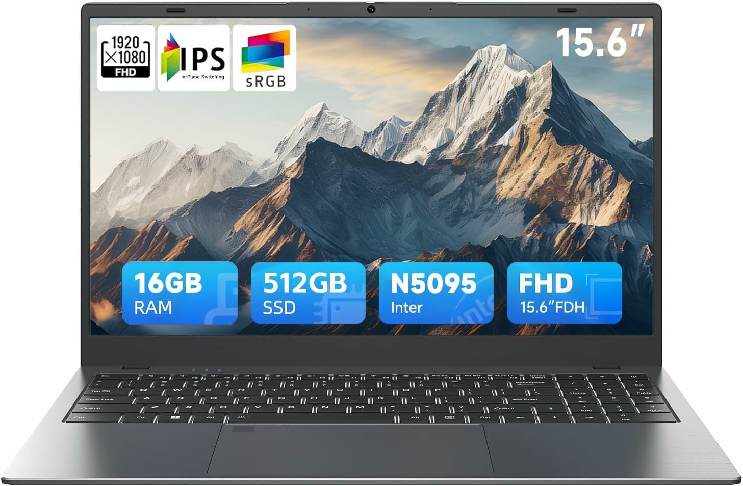 Ноутбук BLUEING 15.6 дюймов, процессор N5095 (4 ядра/4 потока, до 2.9 ГГц), 16 ГБ ОЗУ, 512 ГБ SSD (до 2 ТБ), подсветка клавиатуры, сканер отпечатков пальцев, Type-C, HDMI, USB3.2, BT5, WiFi 5, Windows 11, Office Suite, ноутбуки.
