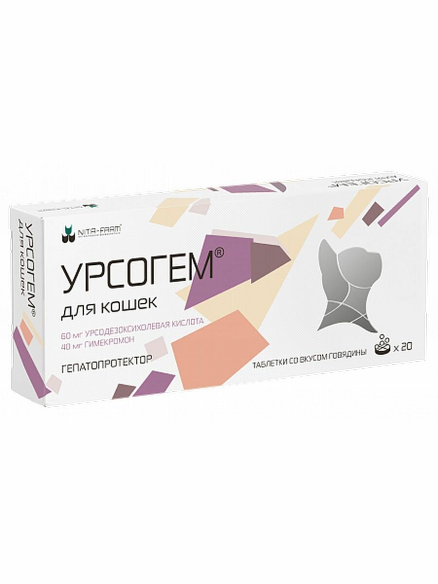Гепатопротектор для кошек Nita-Farm Урсогем 60 мг+ 40 мг, 20 таблеток