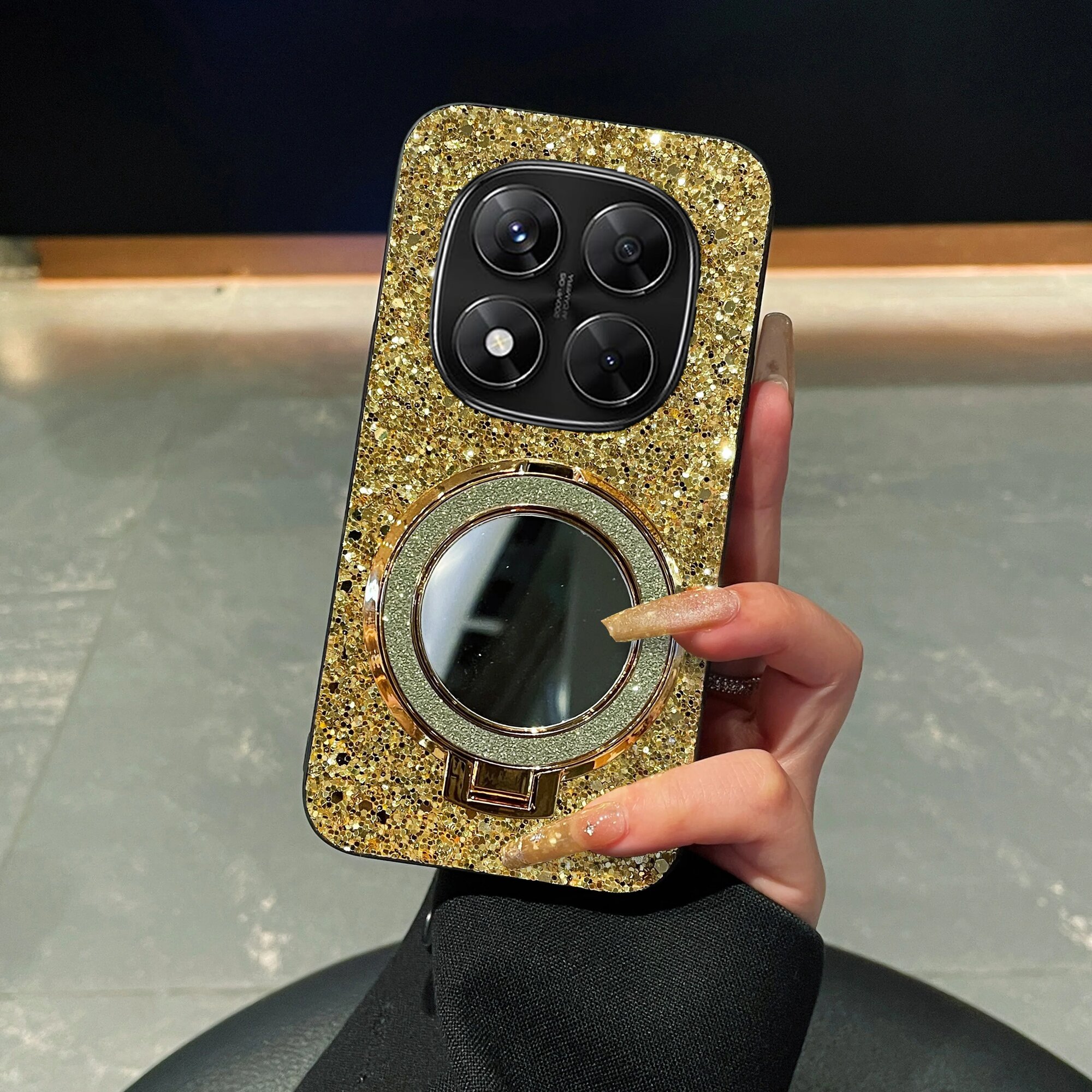 Блестящий чехол на Redmi Note 15 Pro 5G, Gold, с зеркалом