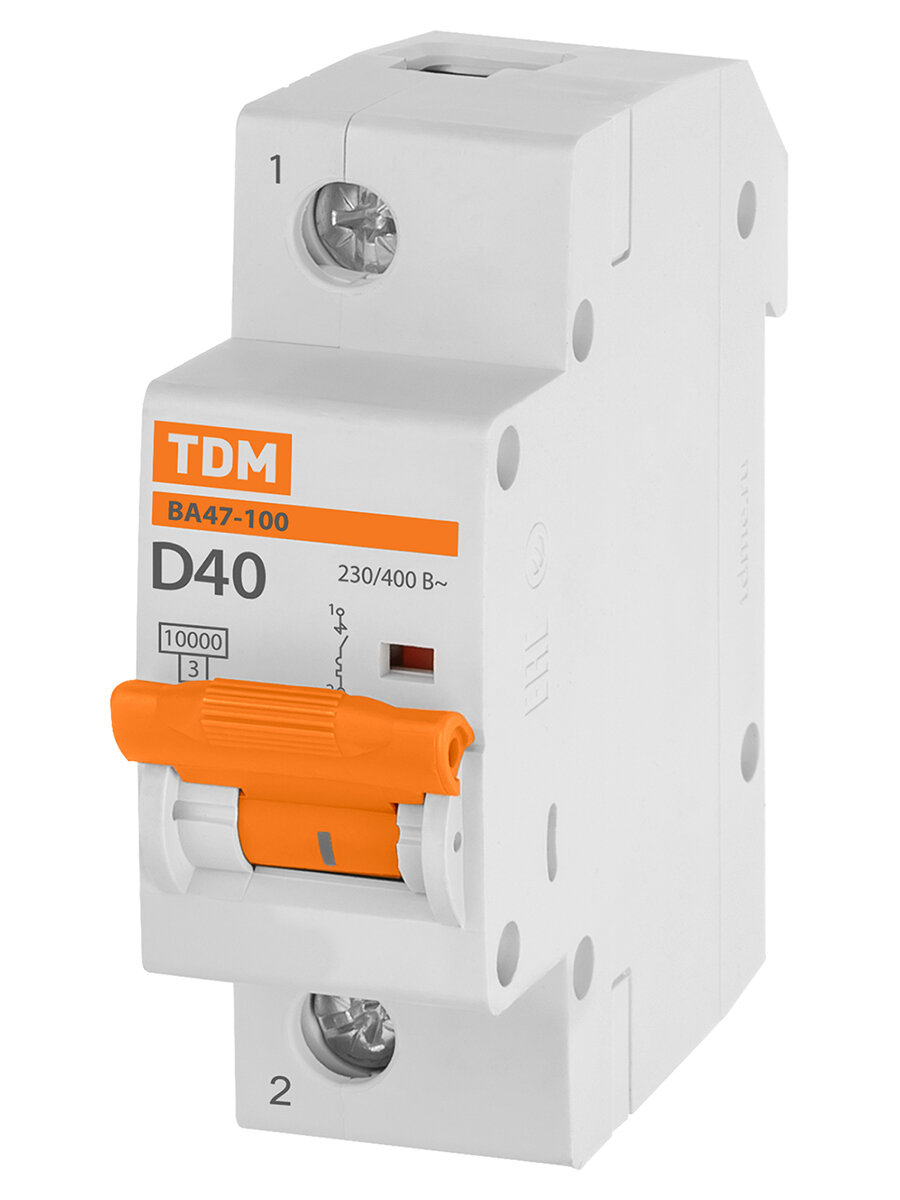 Автоматический выключатель TDM ELECTRIC ВА47-100 1Р однополюсный 40А 10кА х-ка D SQ0207-0007
