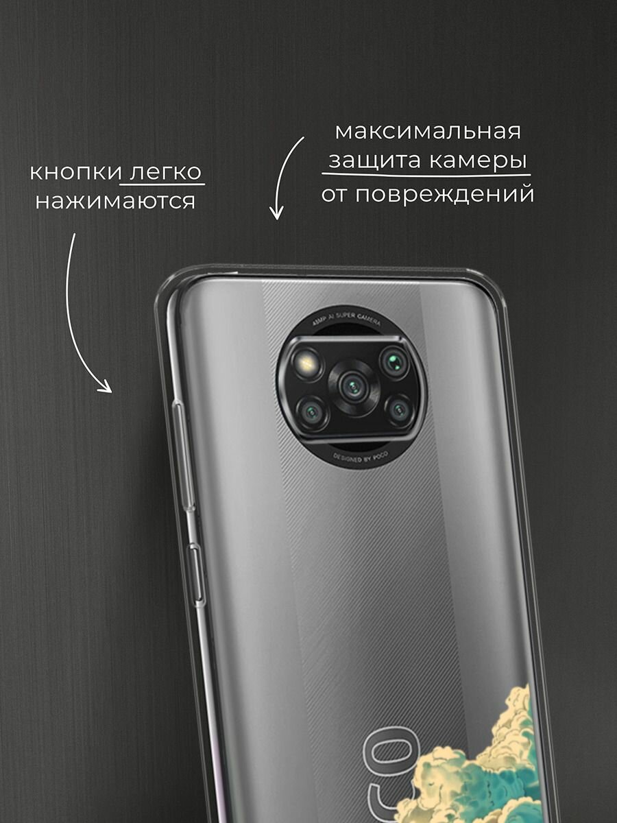 Чехол на Xiaomi Poco X3/X3 Pro / Поко X3/X3 Pro с принтом Ночное небо и облака, прозрачный — фото 1