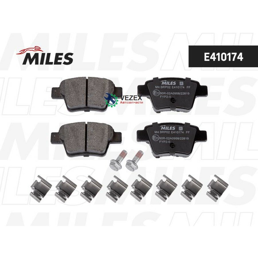MILES E410174 Колодки тормозные задние (без датчика + болты) (Смесь Low-Metallic) CITROEN C4 04-/PEUGEOT 207 06-/307 00- тормозная система BOSCH (TRW GDB1620) E410174