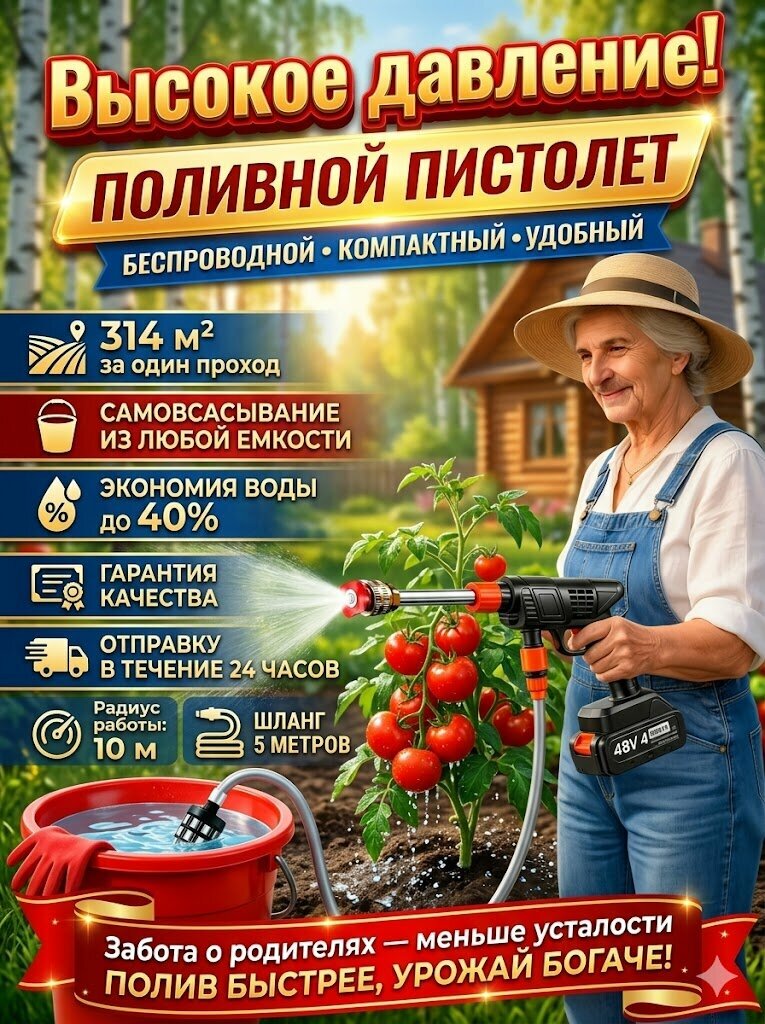 Насос аккумуляторный для полива из бочки, 48V