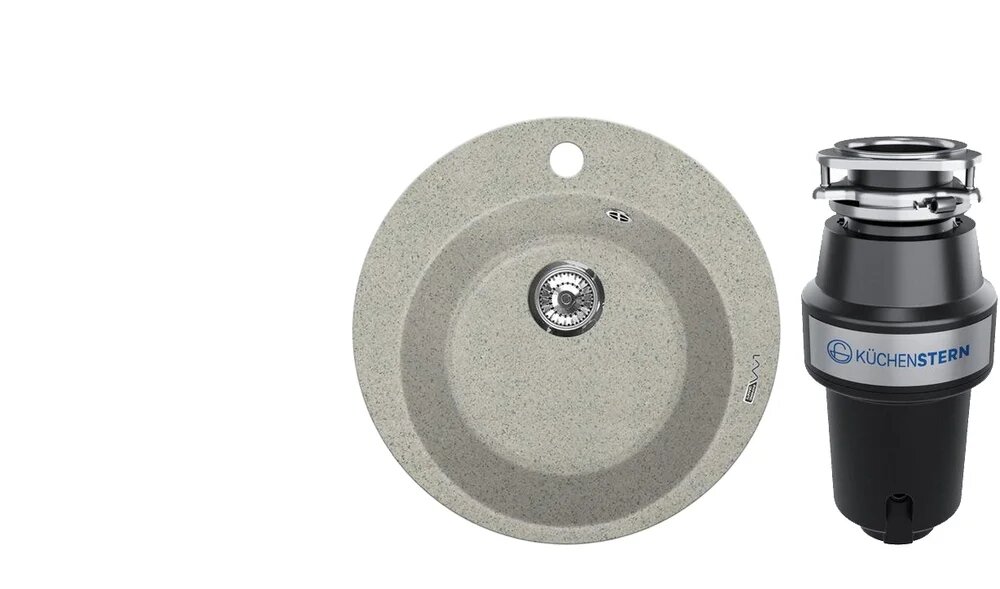 Комплект Мойка Lava R1 48x48, скандинавская (scandic), кварц / Измельчитель KUCHENSTERN Muhle 351MU35 механический, нержавеющая сталь