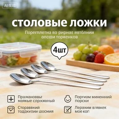 Ложка столовая 4 предм. серебристый