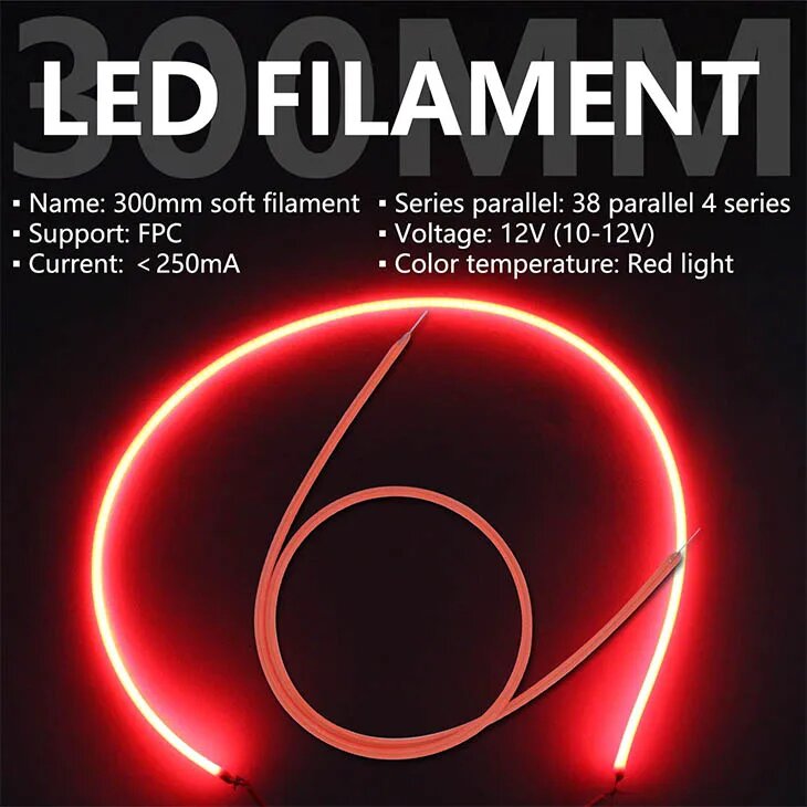 Мягкая светодиодная нить DT&ZM 300 мм 12В RGB 5pcs 300mm Red