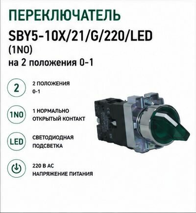 Переключатель SBY5-10X/21/G/220/LED (1NO) на 2 положения 0-1