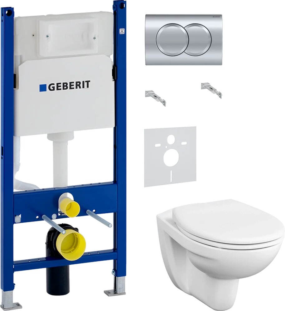 Комплект 4 в 1 Унитаз подвесной VitrA S10 7855B003-0075 / Сиденье S20 84-003-019, с микролифтом, петли хром / Звукоизоляция Geberit 156.050.00.1, Инсталляция с кнопкой Duofix Delta 458.149.21.1 цвет
