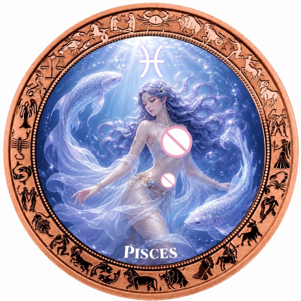 Монеты из меди с изображением богинь зодиака 1 унция Темно-синий, Pisces
