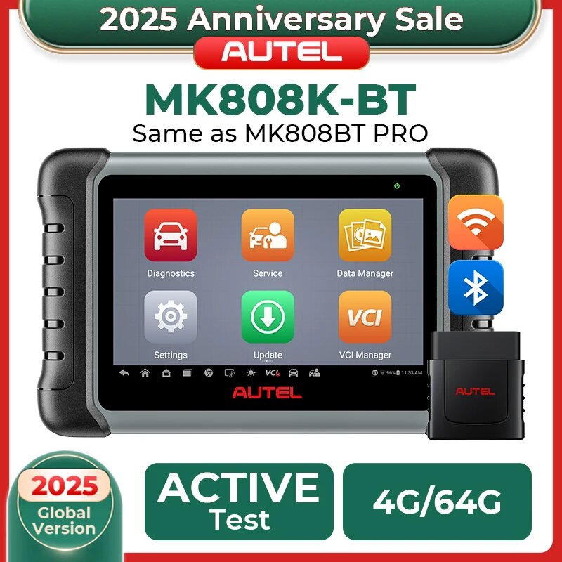Сканер OBD2 Autel MaxiCOM MK808K-BT с двусторонним Bluetooth, аналогичный MK808BT Pro и MK808Z-BT, автомобильный диагностический сканер