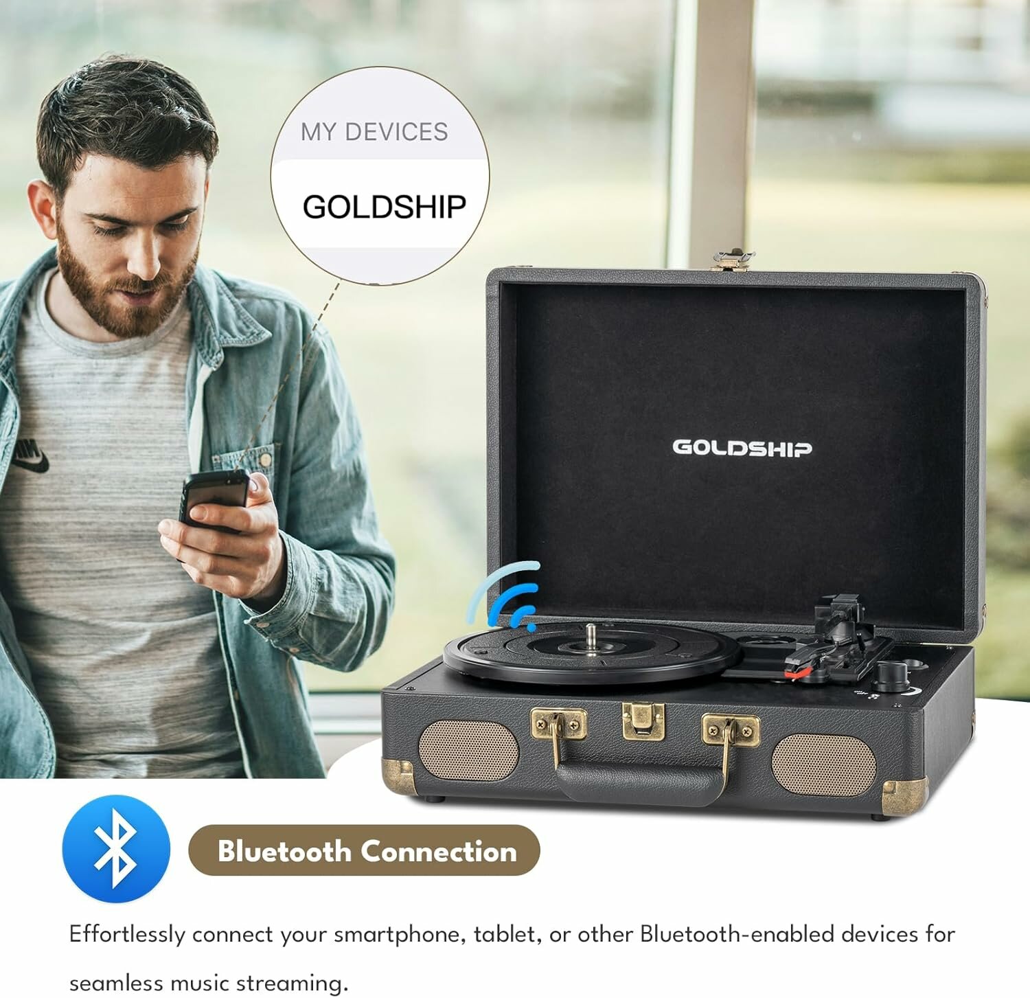 Проигрыватели виниловых дисков Батарея 1800 мАч, RCA， Bluetooth, дизайн чемодана, подарок