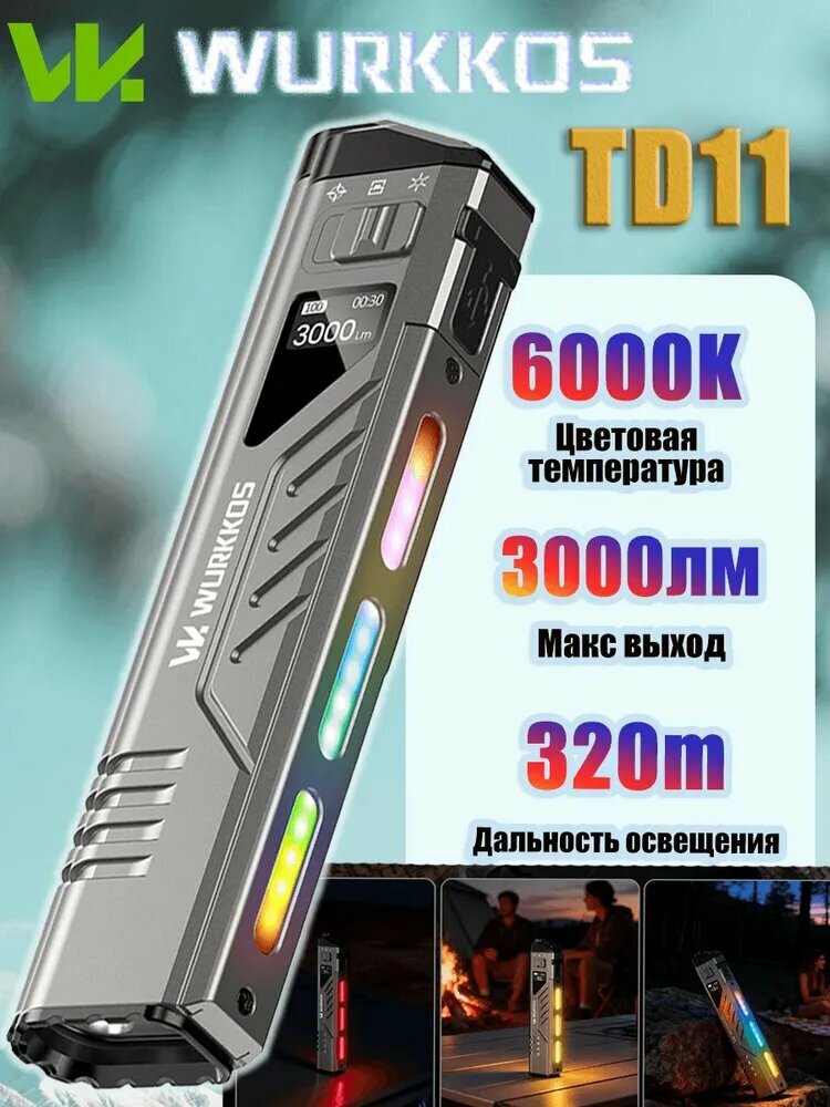 Wurkkos TD11 3000лм мощный фонарь OLED дисплей питания 6000K с двойным источником света перезаряжаемый