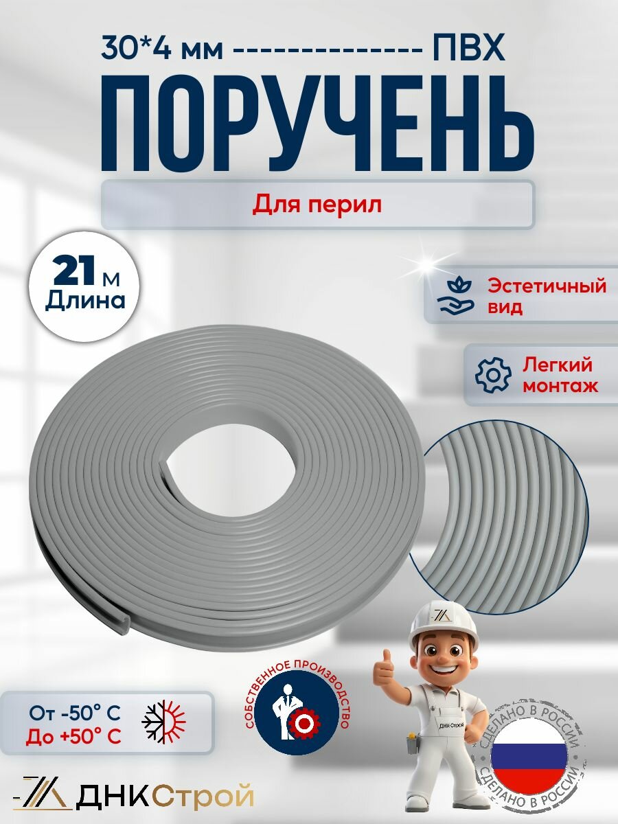 Поручень ПВХ для перил, ленточный поручень ПВХ 30х4мм, светло-серый, длина 21м