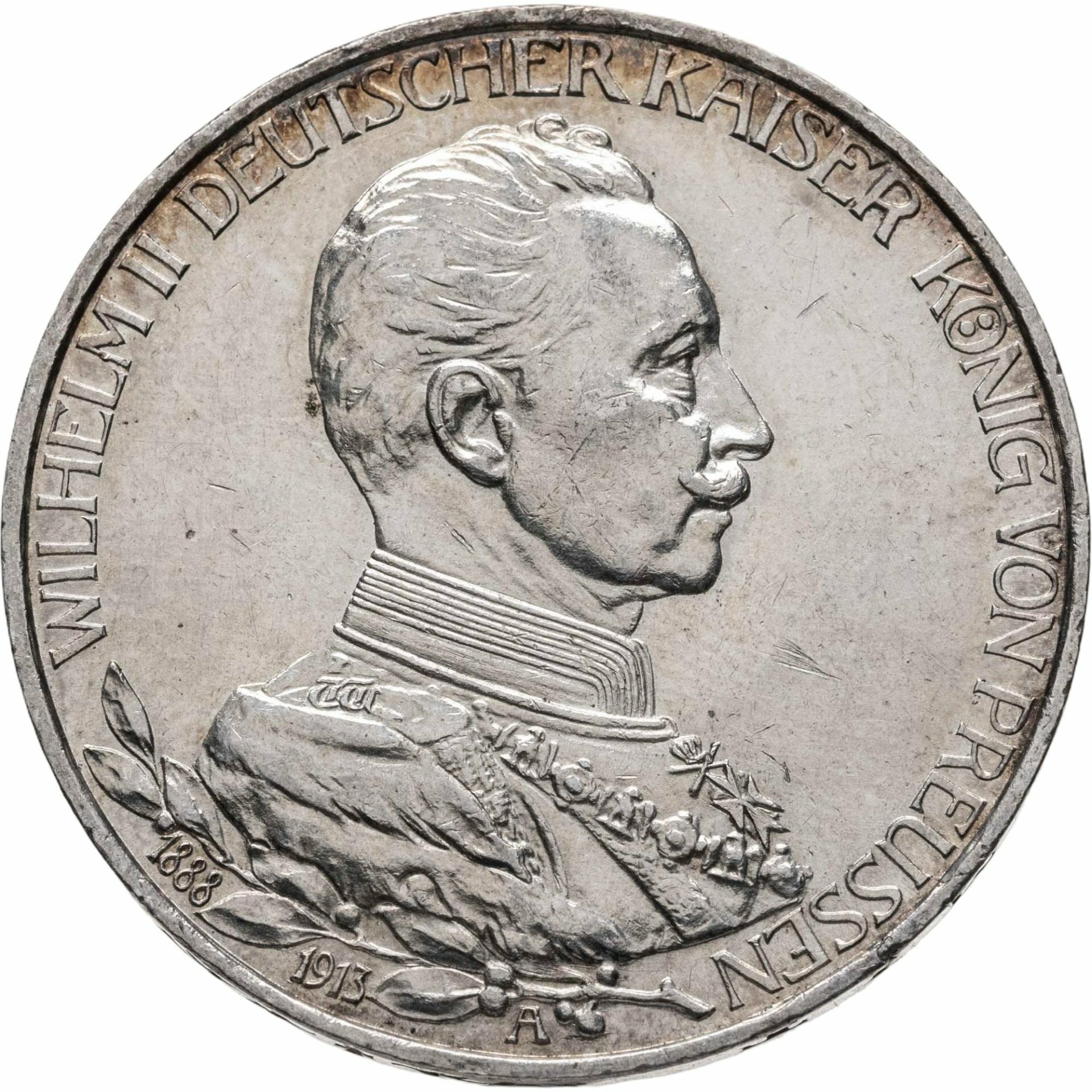 Германская империя Пруссия 3 марки 1913 "25 лет правления Вильгельма II", Серебро 900, в сохранности AU