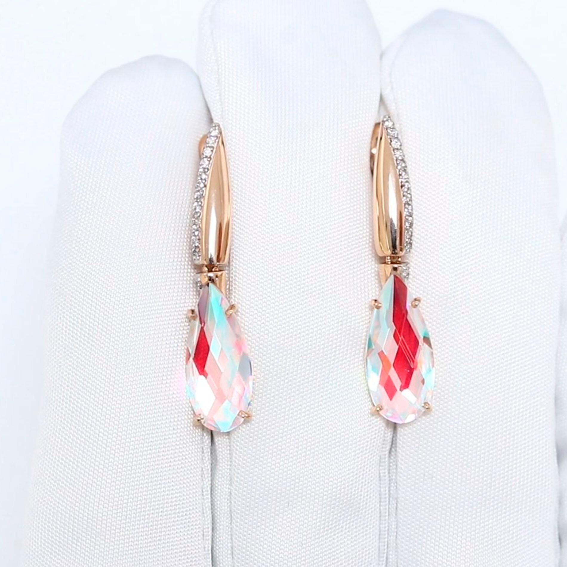 Серьги, красное золото, 585 проба, кварц, фианит