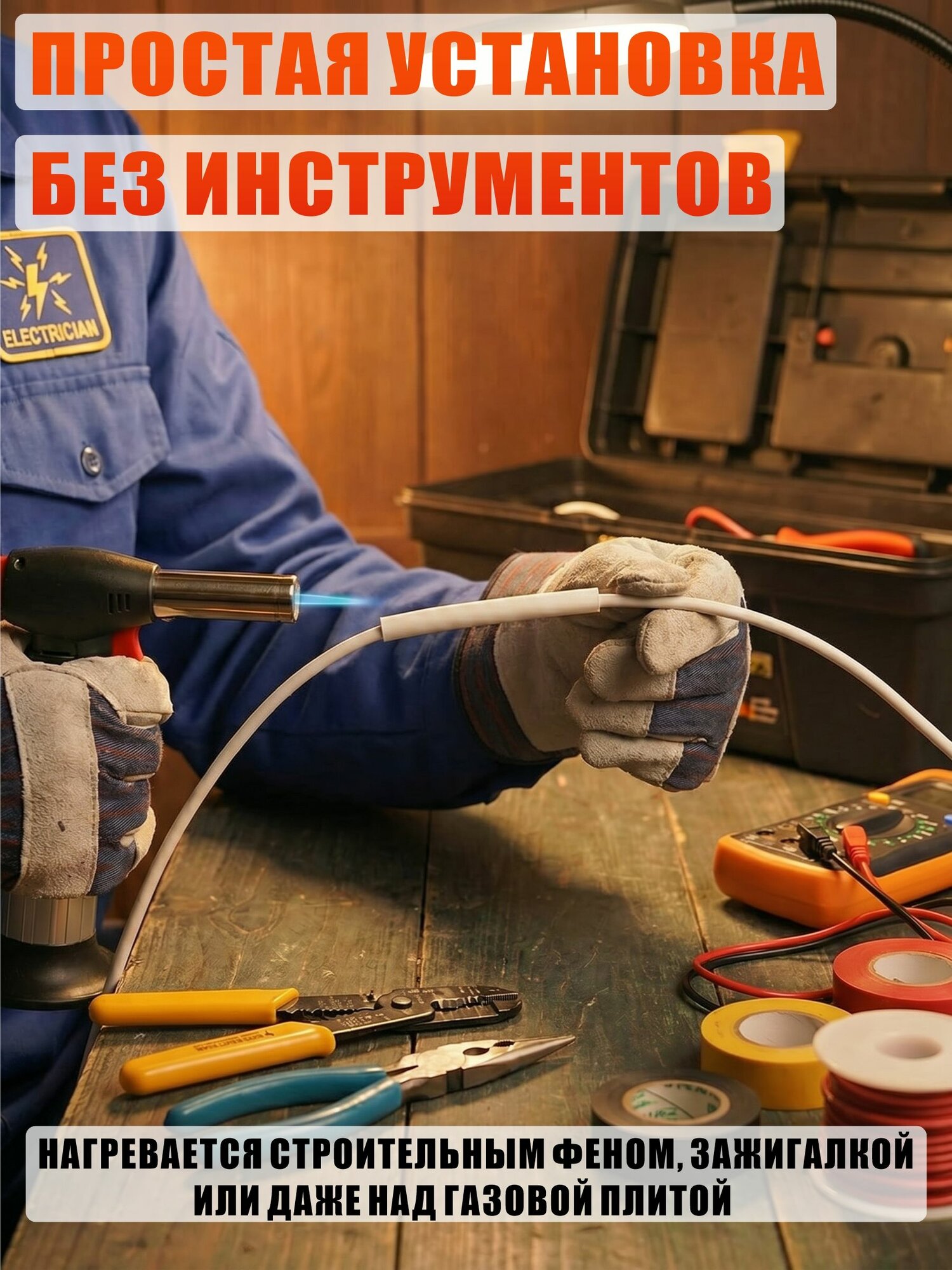 Комплект термоусадок с припоем 40 шт и белые трубки 8/4 мм 2 м для изоляции проводов