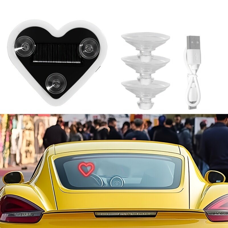 Автомобильный LED-светильник для окон в форме сердца, солнечная декоративная лампа, атмосферное освещение, универсальный