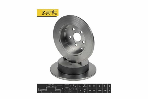 ZENTPARTS Диск тормозной задний для Toyota Avensis 1.8-2.0D-4D 03>