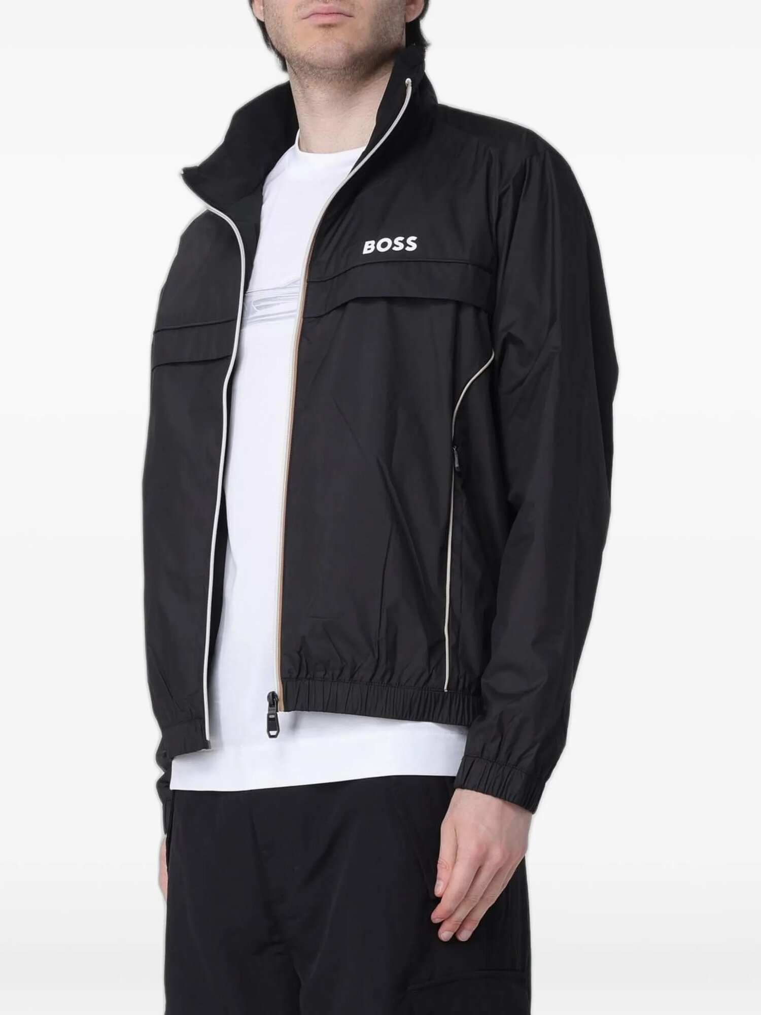 Куртка BOSS Logo-print zip-up jacket, размер 52, черный — фото 1
