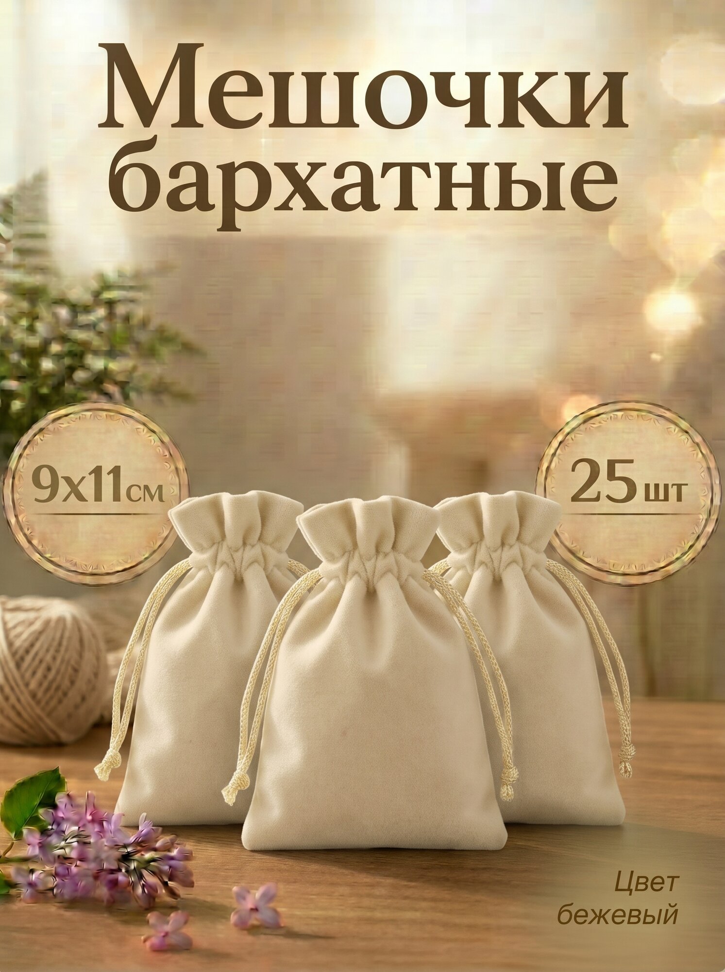 Мешочки бархатные 9х11 см для хранения украшений и упаковки подарков