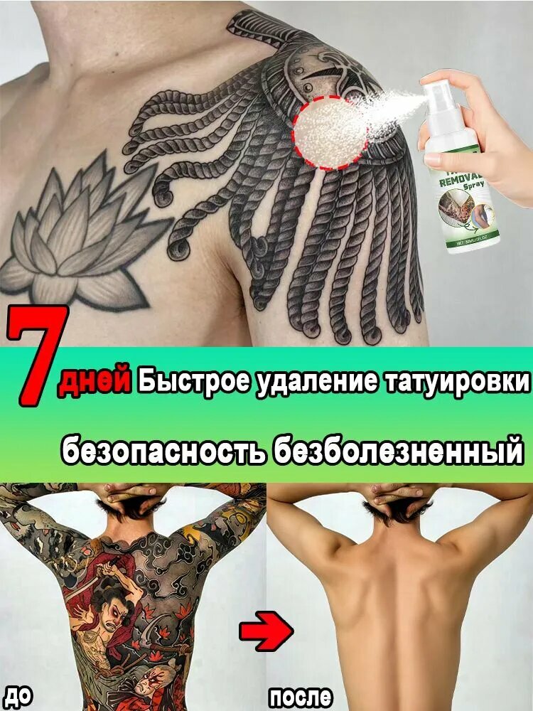 Спрей для удаления татуировок. Быстро удаляет все татуировки в течение 7 дней, бережно и без раздражения, без шрамов, без использования лазеров натуральных экстрактов.30ml