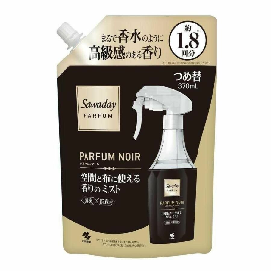 Kobayashi Освежитель-спрей для пространства и текстиля Sawaday с ароматом Parfum Noir, сменная упаковка с крышкой, 370 мл