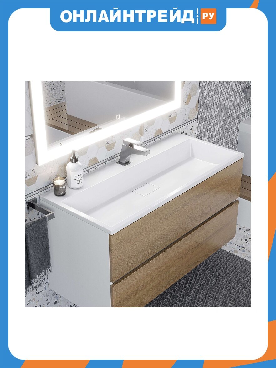 Раковина Uperwood для ванной Barsa 100х45х14,5 см, белая глянцевая