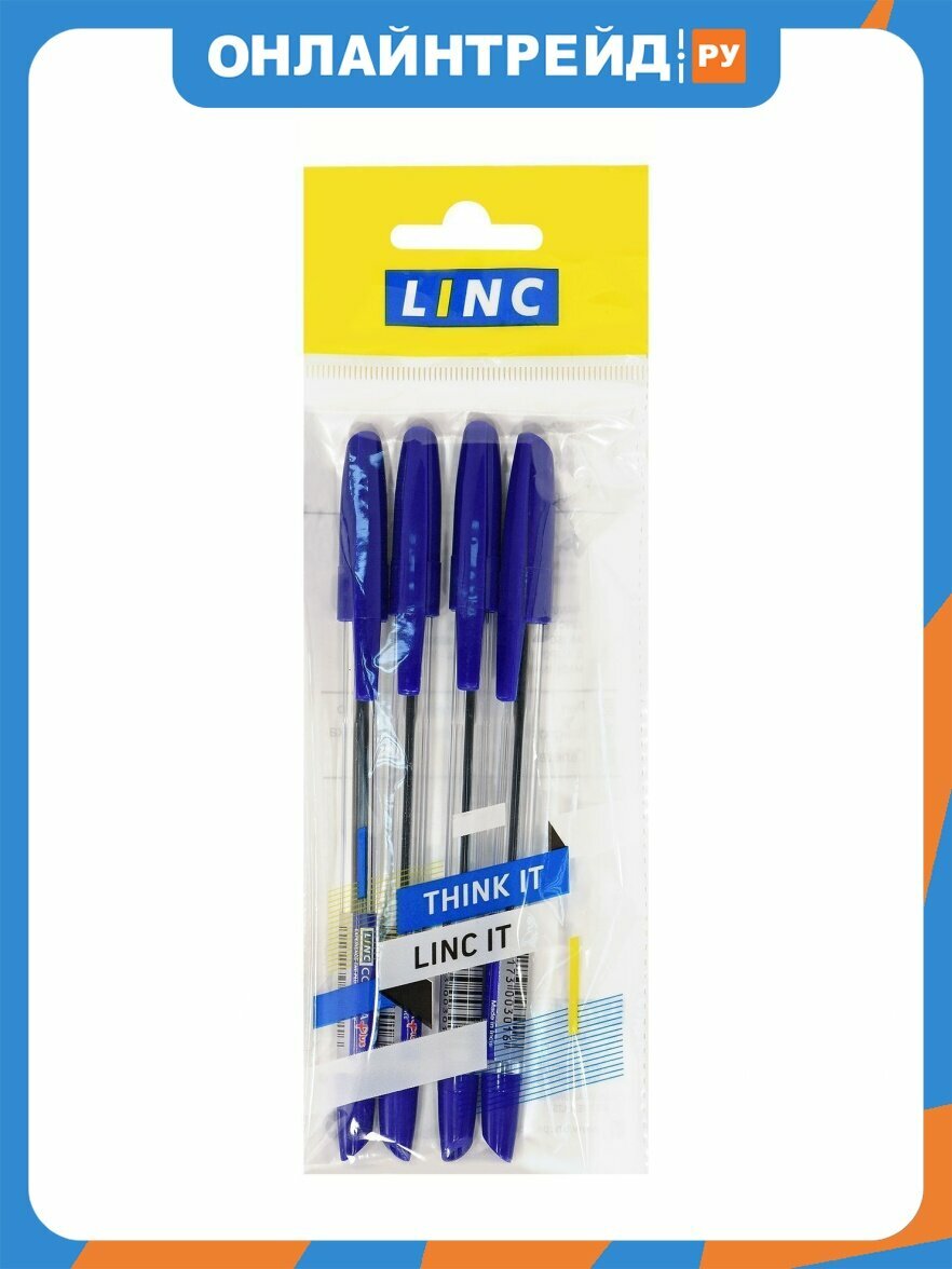 Набор шариковых ручек Linc CORONA PLUS синий 1 цв. 0,7 мм 4 шт кругл. корп.