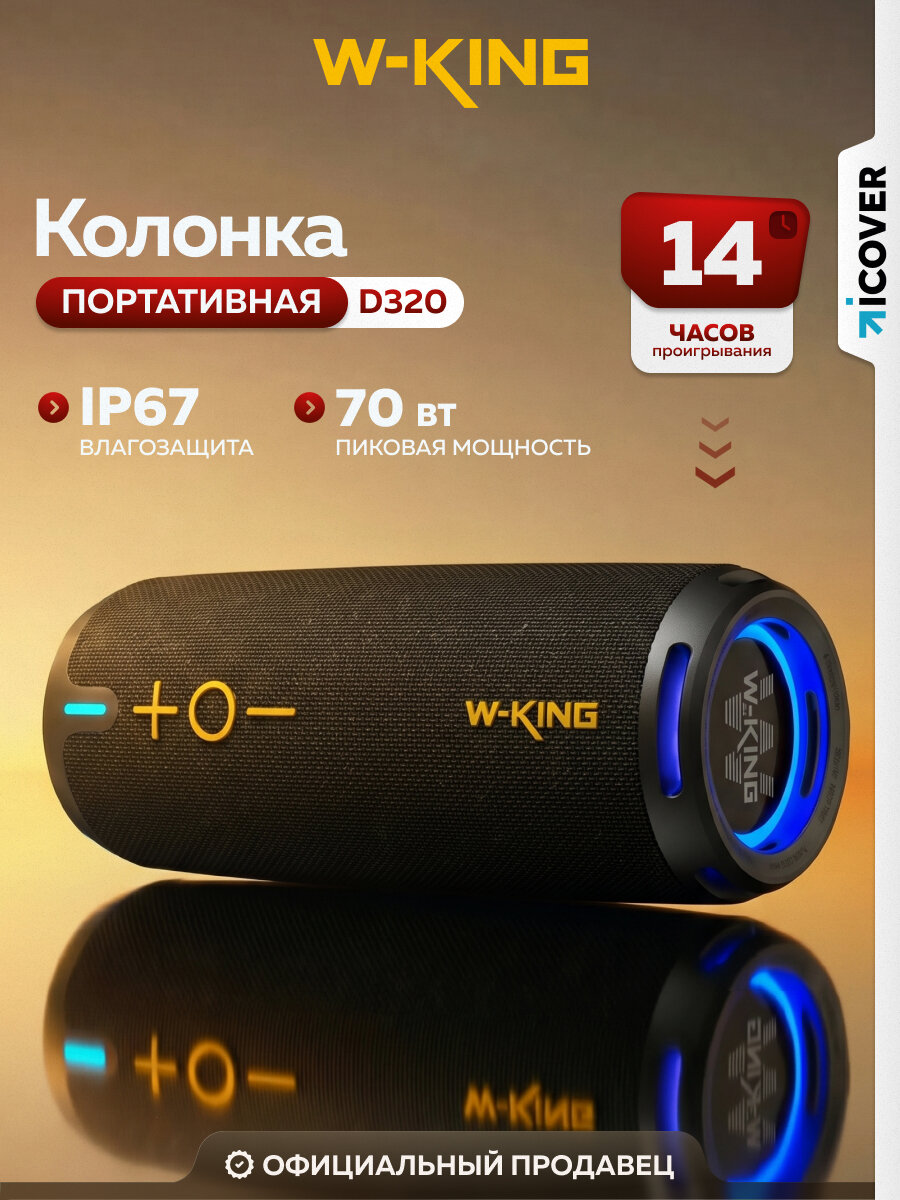 Колонка портативная W-KING D320, до 14 ч, 40 Вт, IPX7 (Black)