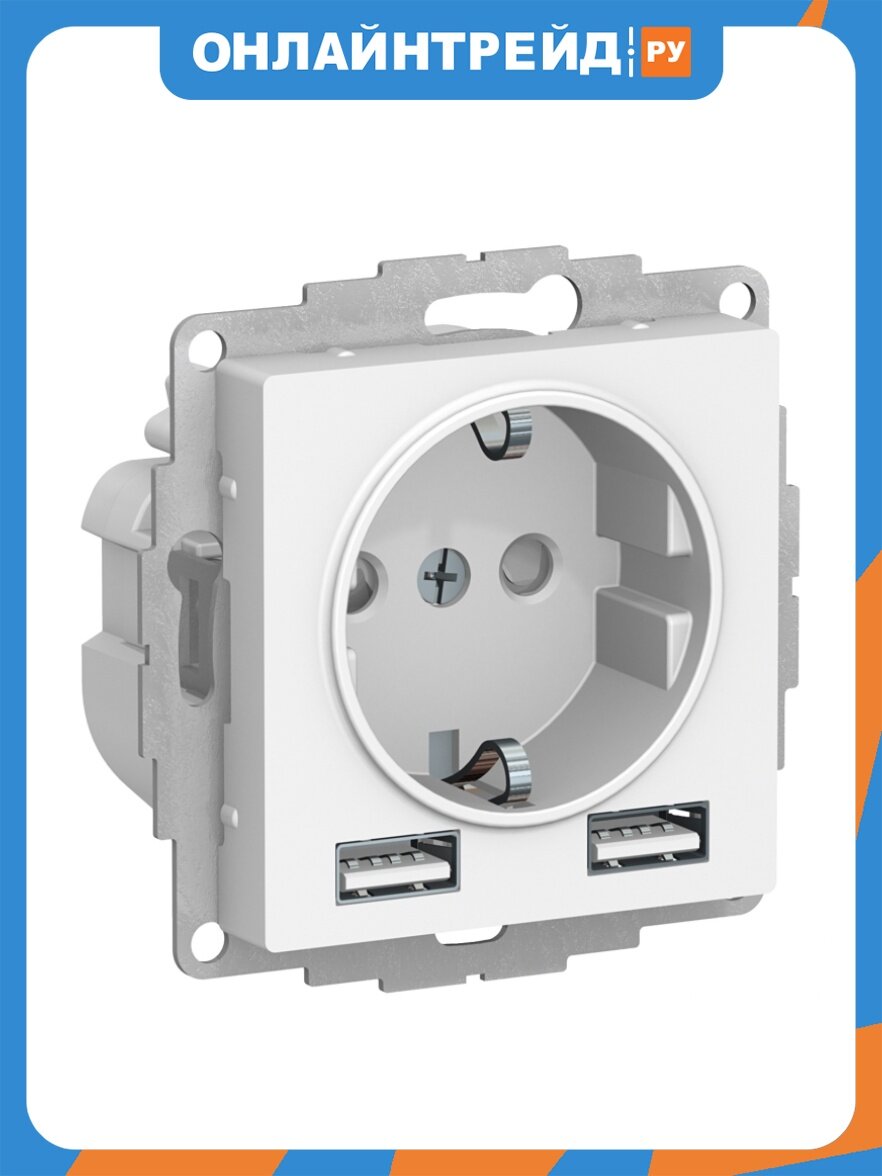 C USB Systeme Electric (schneider Electric) SCHNEIDER ELECTRIC ATLASDESIGN 5В/2,4А, 2х5В/1,2А, механизм, белый ATN000130