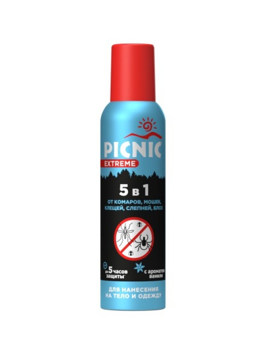 Аэрозоль Picnic Extreme 5 в 1 от комаров, мошки, клещей, слепней, блох, 150 мл