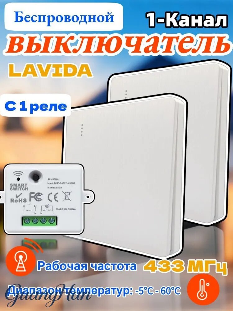 Проходной беспроводной выключатель света с реле, 2 клавиши