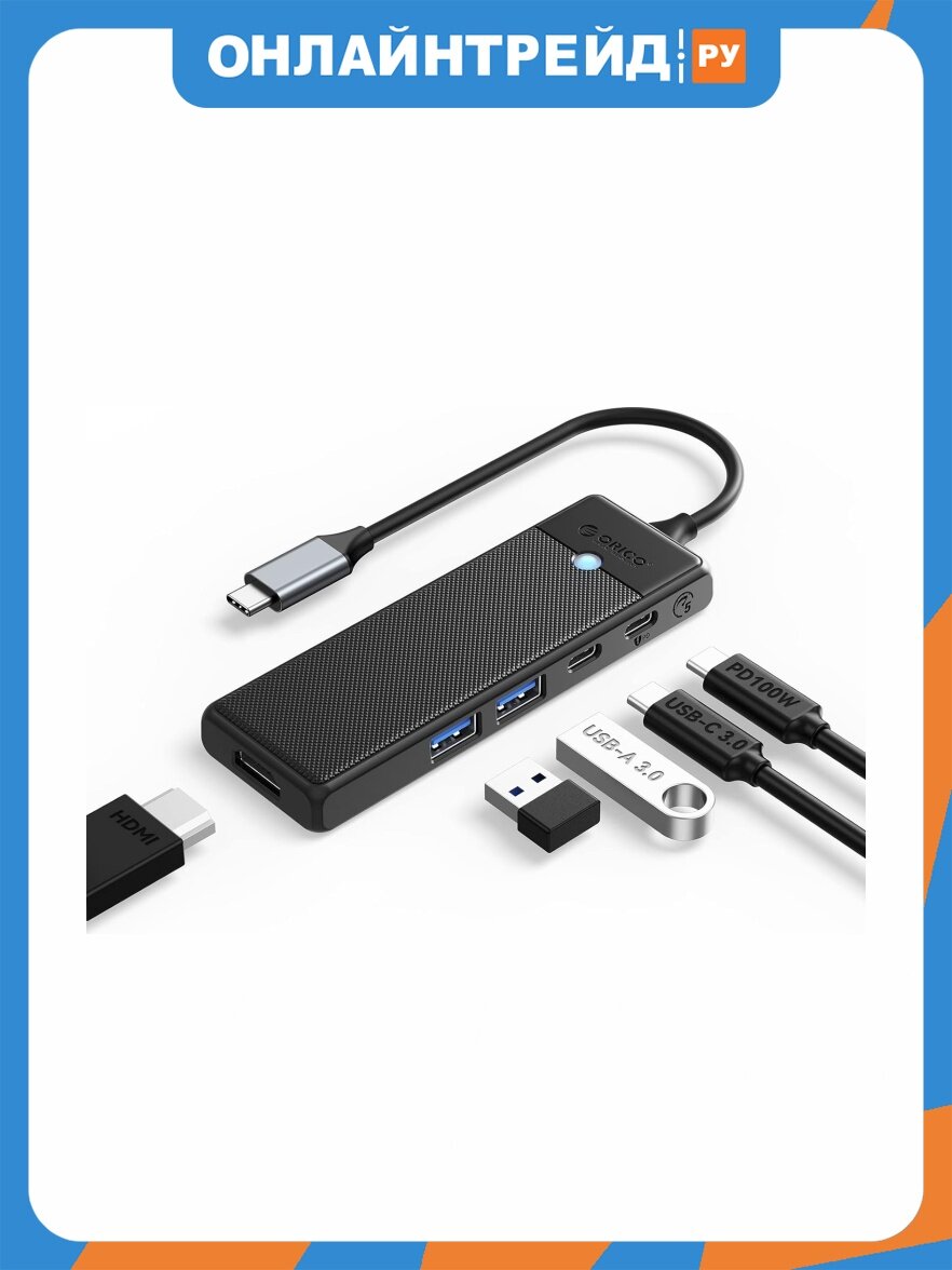 Мультифункциональная док-станция Orico PWD-5P USB Type-C 5-в-1, черный