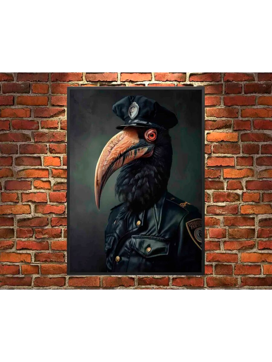 Птица-носорог-полицейский 1, Плакат 30x42см
