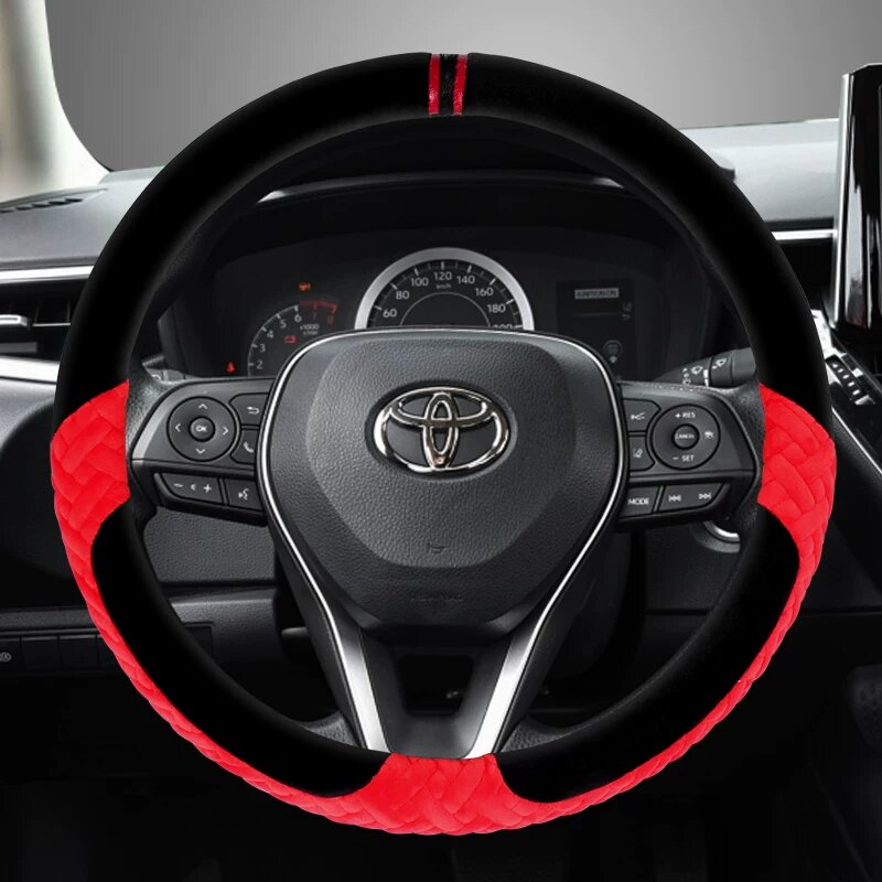 Зимняя флисовая накладка на руль для Toyota Corolla, Levin, Camry, Avalon, Highlander, Vios, Crown - A Style, Красный