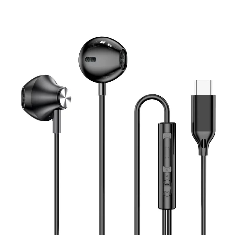 Проводные наушники USB Type-C Metal HiFi для iPhone 17, 16, 15 Pro Max, Xiaomi, Черный, Type C Black