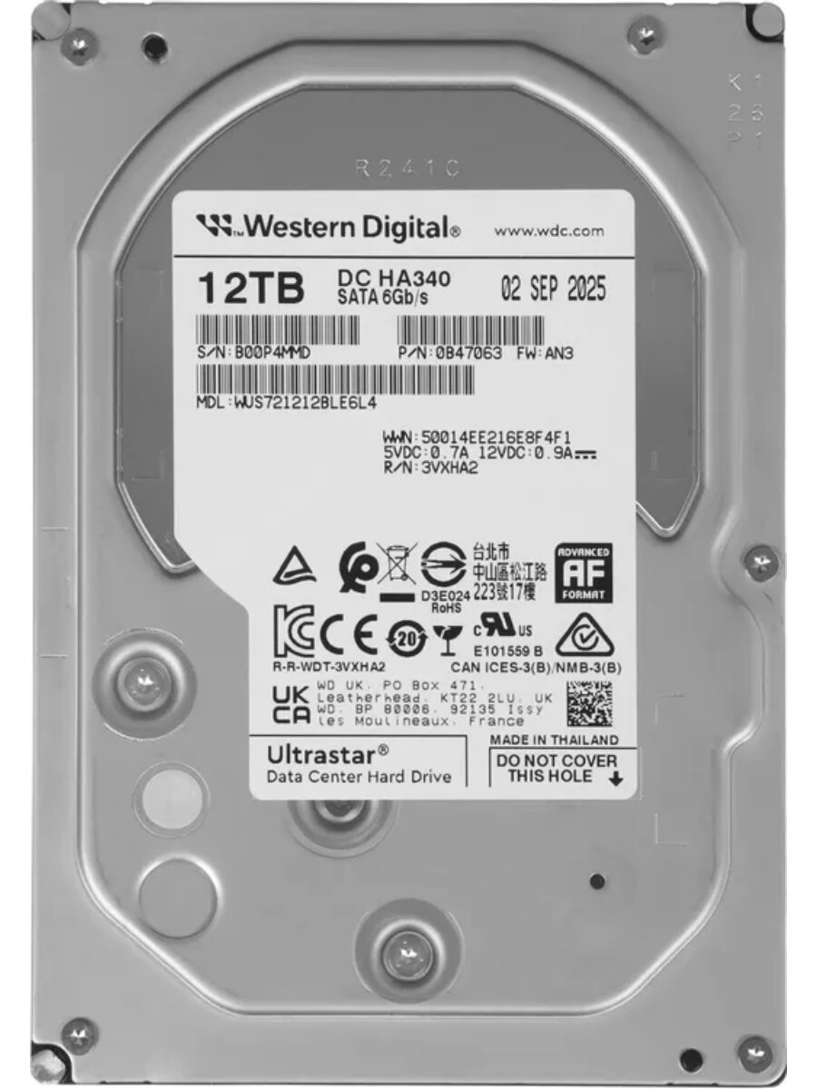 Жесткий диск Western Digital Ultrastar HA340 12ТБ, 3.5", SATA, 7200 об/мин