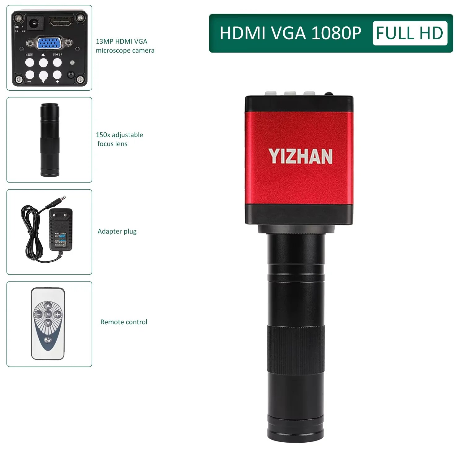 Цифровой микроскоп KUAIQU 13МП 150x EU PLUG, Camera with Lens