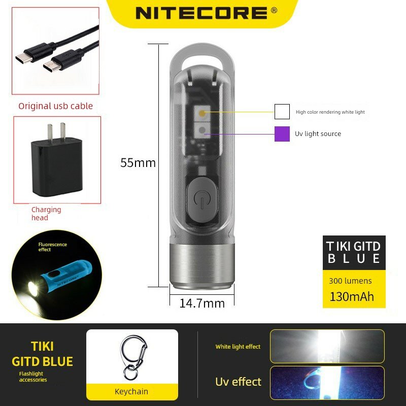 Портативный мини-фонарик Nitecore на брелоке, флуоресцентный фиолетовый свет, детектор валют, EDC, портативный фонарик