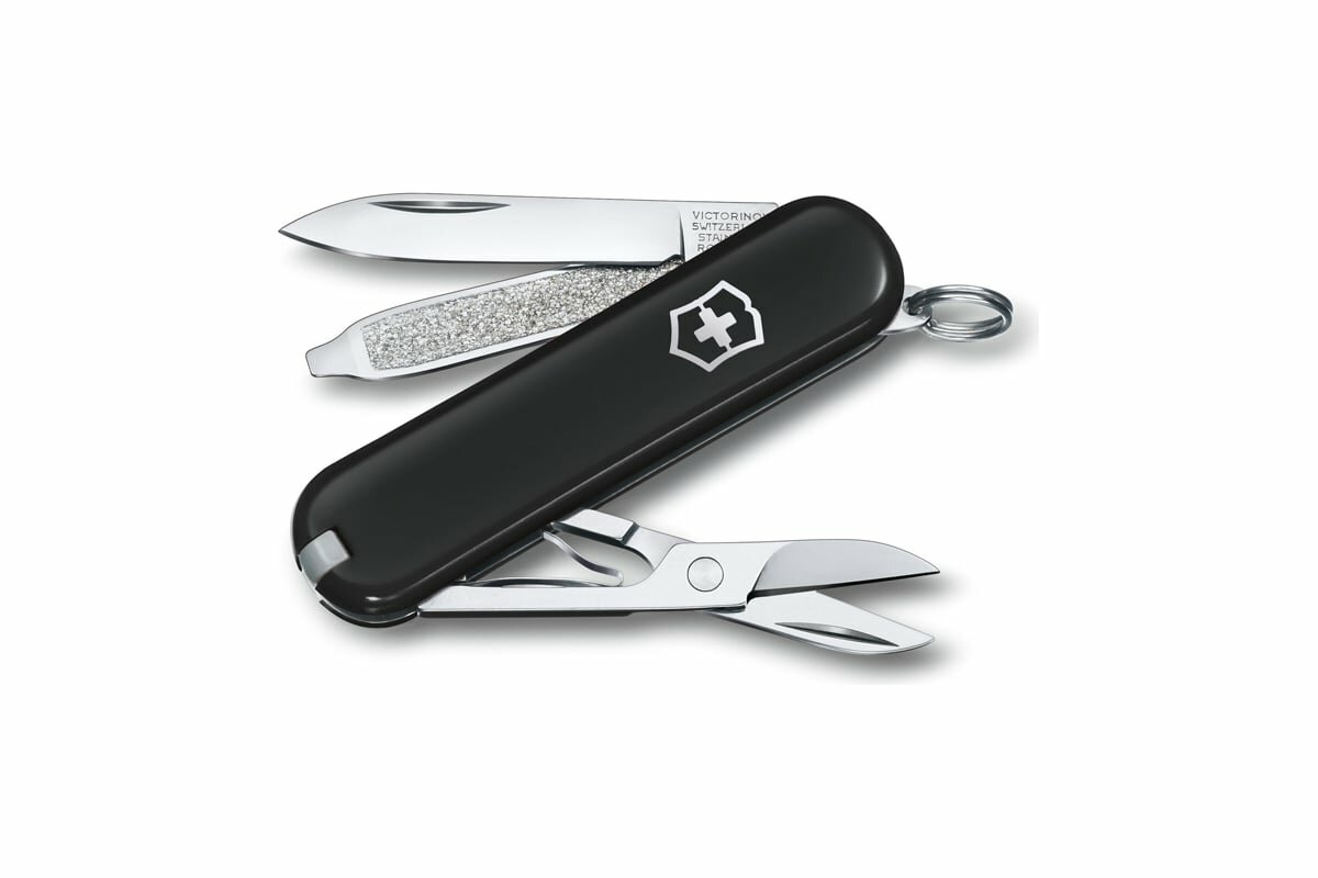 Нож-брелок Victorinox Classic SD Colors Dark Illusion 58 мм, 7 функций, чёрный 0.6223.3G