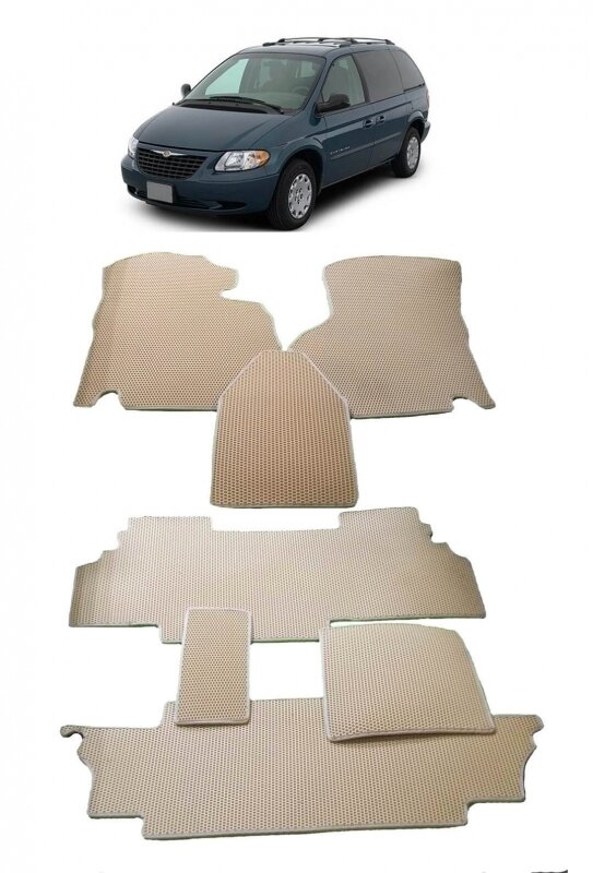Ева коврики Chrysler Voyager IV 2000 - 2008 (Второй ряд - диван) / Ева ЭВА сота/ цвет Черный c серой окантовкой / EVA Smart / коврики в салон автомобиля Крайслер