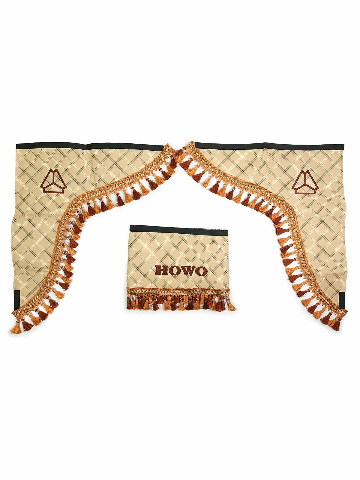 Ламбрекен лоб. стекла + угол с вышивкой HOWO Эко кожа Ромб Бежевый (25912)