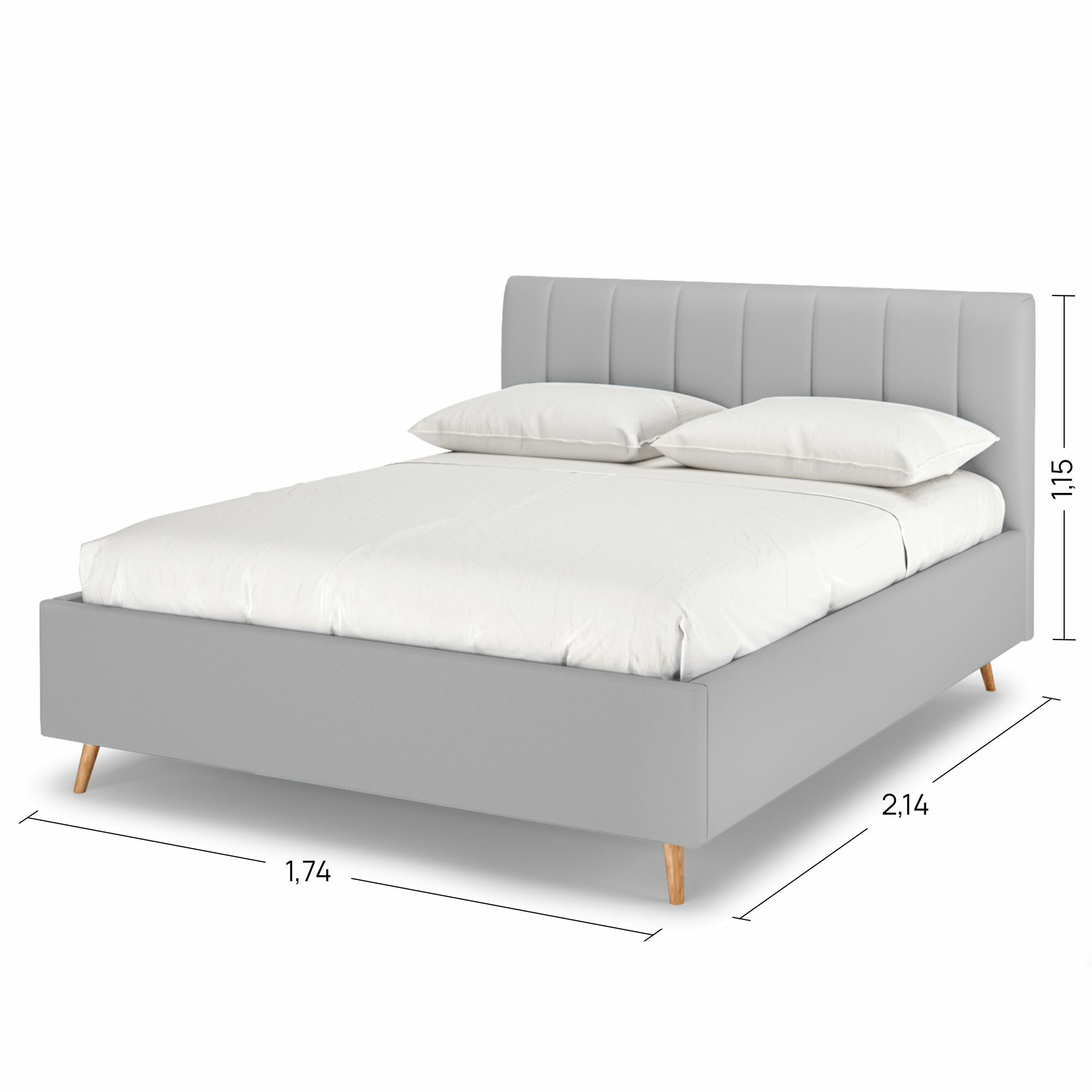 Двуспальная кровать 160х200, "York" с мягким изголовьем для дома, для спальни, ортопедическое основание. Рогожка Пепельный (без подъёмного механизма) Bjork ash