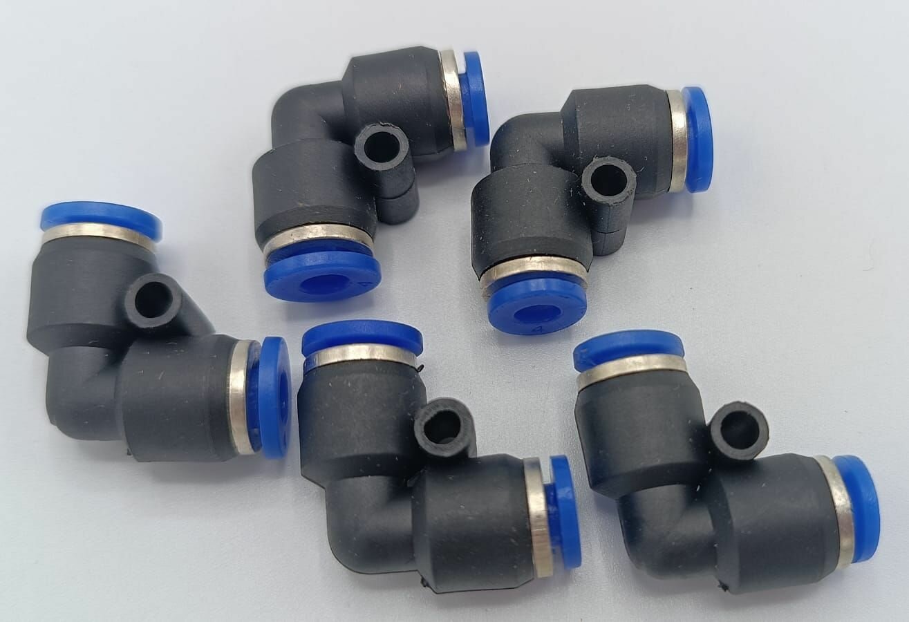 Фитинг угловой цанговый пневматический 4 мм (5 штук)