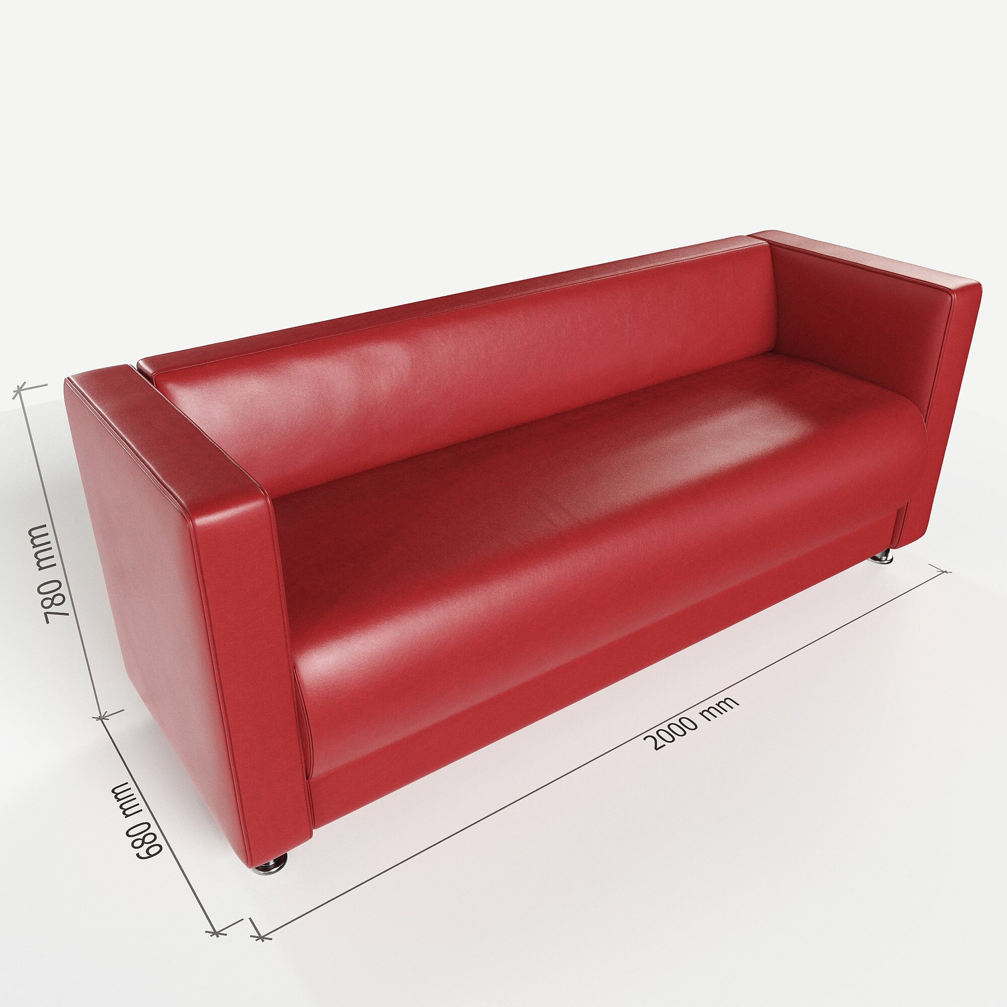 Диван прямой офисный из эко кожи с подлокотниками Пауза (Красный 200)